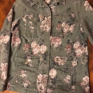 Kensie | Jackets & Coats | Kensie Floral Print Denim Utility Jacket ...
